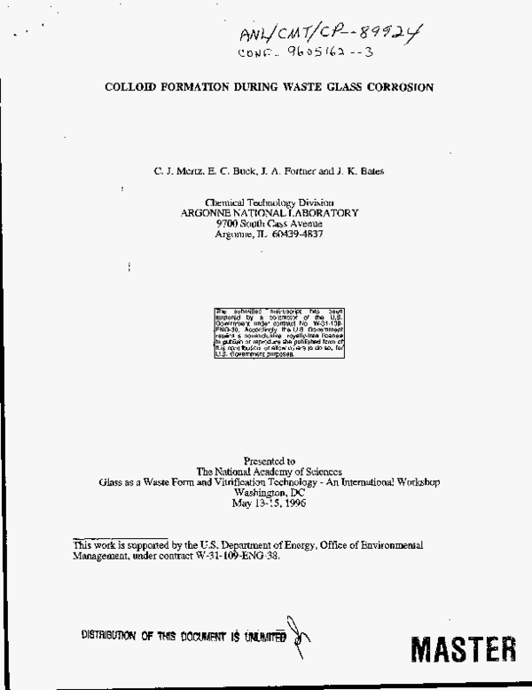 (PDF) Colloid formation during waste glass corrosion