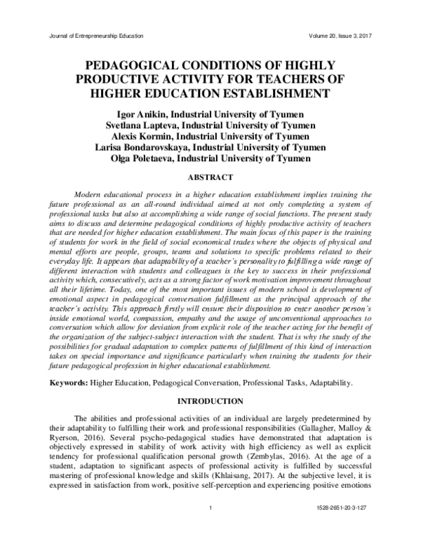 (PDF) Pedagogical Conditions of Highly Productive Activity for Teachers ...