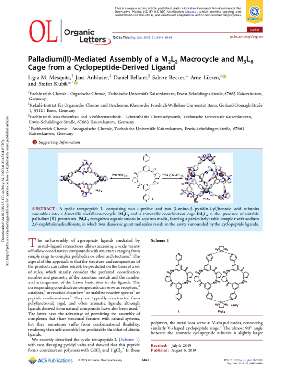 (PDF) Palladium(II)-Mediated Assembly of a M2L2 Macrocycle and M3L6 Cage from a Cyclopeptide ...