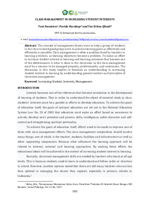 (PDF) Class Management In Increasing Student Interests