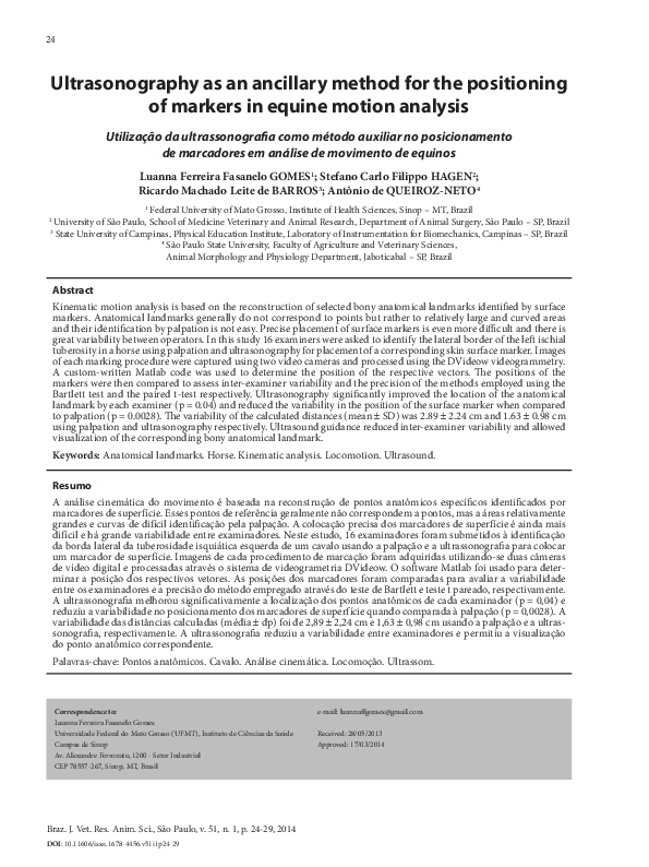 (PDF) Ultrasonography as an ancillary method for the positioning of markers in equine motion ...