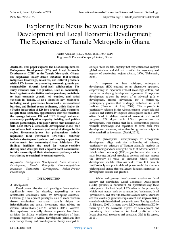 (PDF) Exploring the Nexus Between Endogenous Development and Local ...