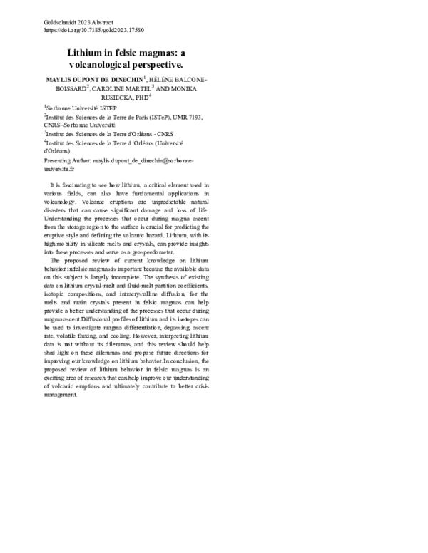 (PDF) Lithium in felsic magmas: a volcanological perspective