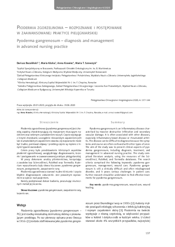 (PDF) Pyoderma gangrenosum – diagnosis and management in advanced nursing practice