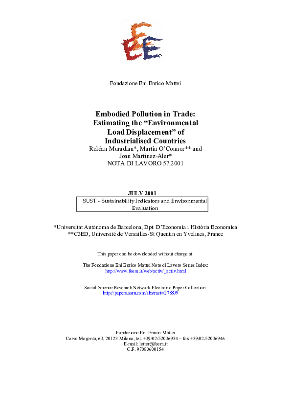 (PDF) Embodied pollution in trade: estimating the ‘environmental load ...