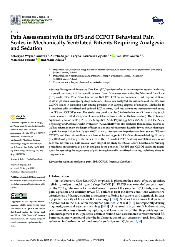 (PDF) Pain Assessment with the BPS and CCPOT Behavioral Pain Scales in ...