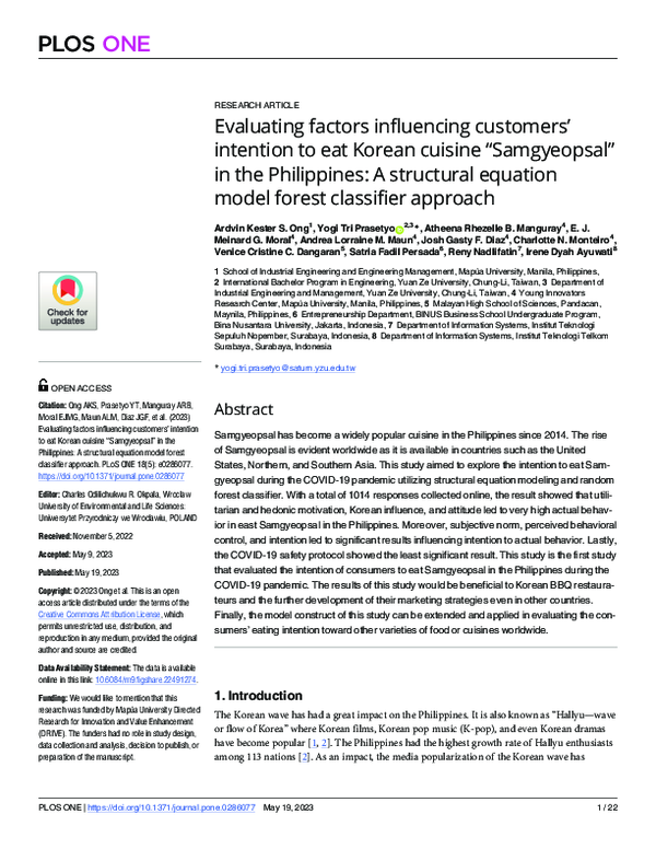 (PDF) Evaluating factors influencing customers’ intention to eat Korean cuisine “Samgyeopsal” in ...