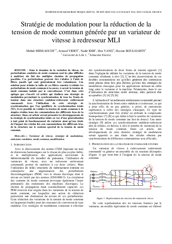 (PDF) Stratégie de modulation pour la réduction de la tension de mode ...