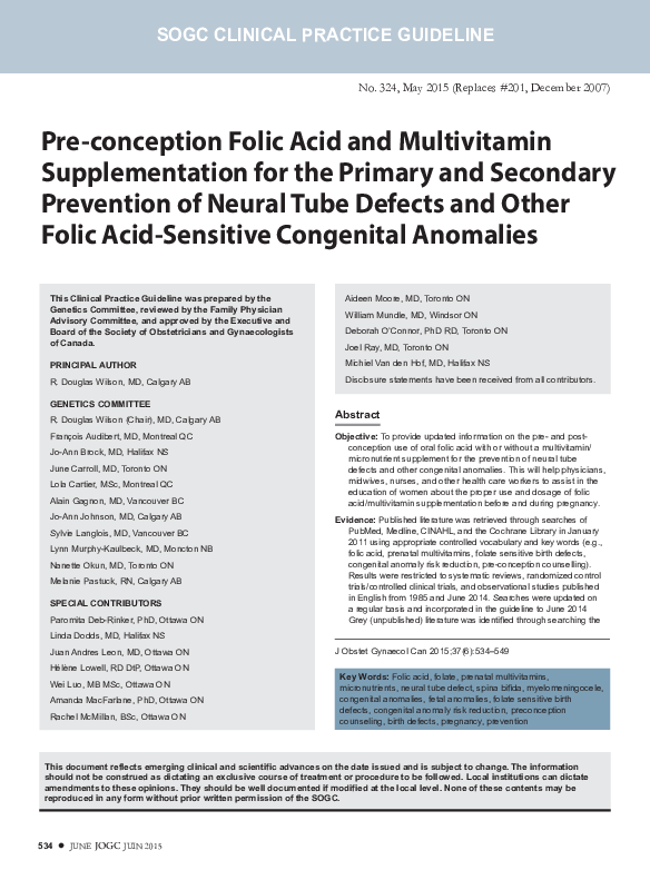 (PDF) Pre-conception Folic Acid and Multivitamin Supplementation for ...
