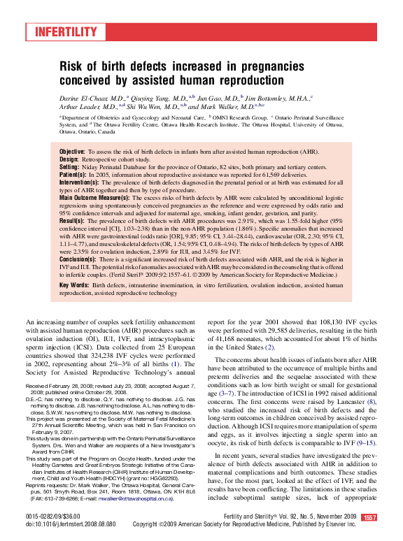 (PDF) Risk of birth defects increased in pregnancies conceived by ...