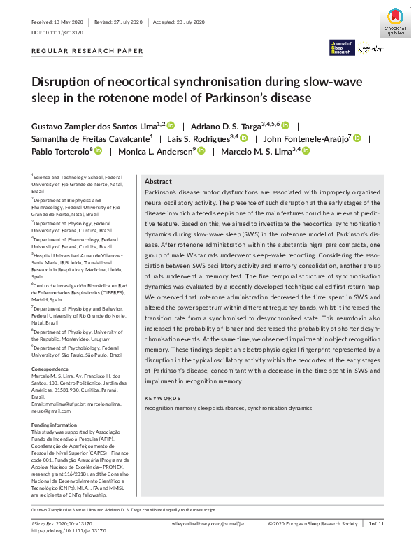 (PDF) Disruption of neocortical synchronisation during slow‐wave sleep in the rotenone model of ...