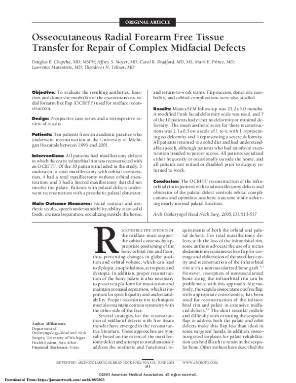 (PDF) Osseocutaneous Radial Forearm Free Tissue Transfer for Repair of ...