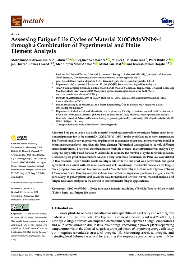 (PDF) Assessing Fatigue Life Cycles of Material X10CrMoVNb9-1 through a ...