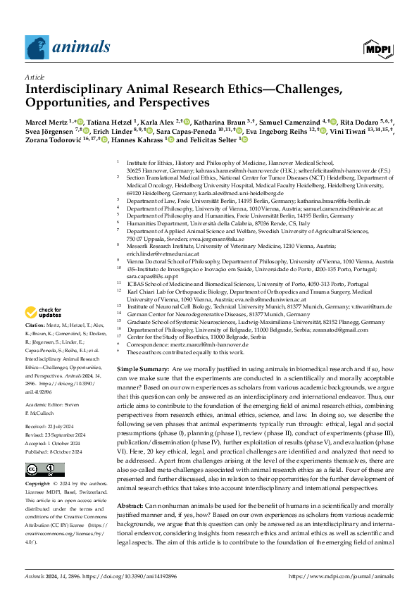 (PDF) Interdisciplinary Animal Research Ethics-Challenges ...