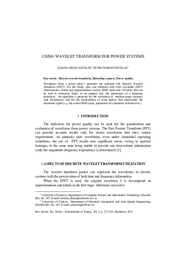 (PDF) Using Wavelet Transform for Power Systems