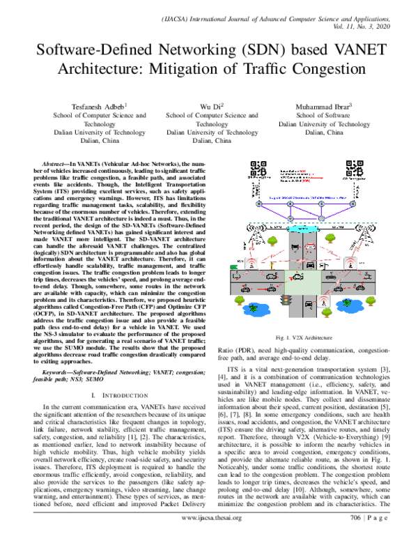 (PDF) Software-Defined Networking (SDN) based VANET Architecture: Mitigation of Traffic Congestion