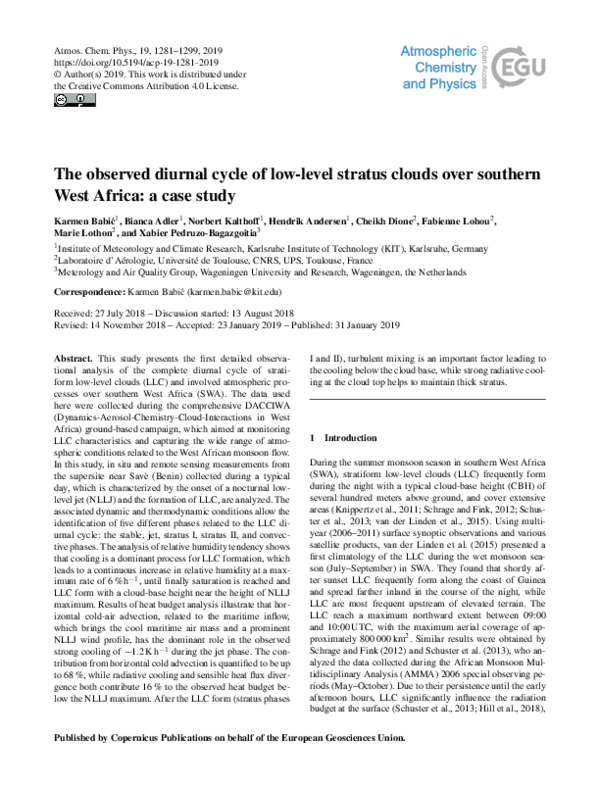 (PDF) The observed diurnal cycle of low-level stratus clouds over ...
