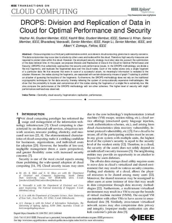 (PDF) DROPS: Division and Replication of Data in Cloud for Optimal Performance and Security