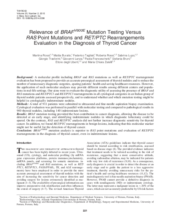 (PDF) Relevance of BRAFV600E Mutation Testing Versus RAS Point ...