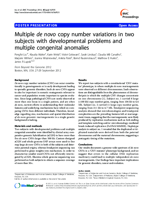(PDF) Multiple de novo copy number variations in two subjects with developmental problems and ...