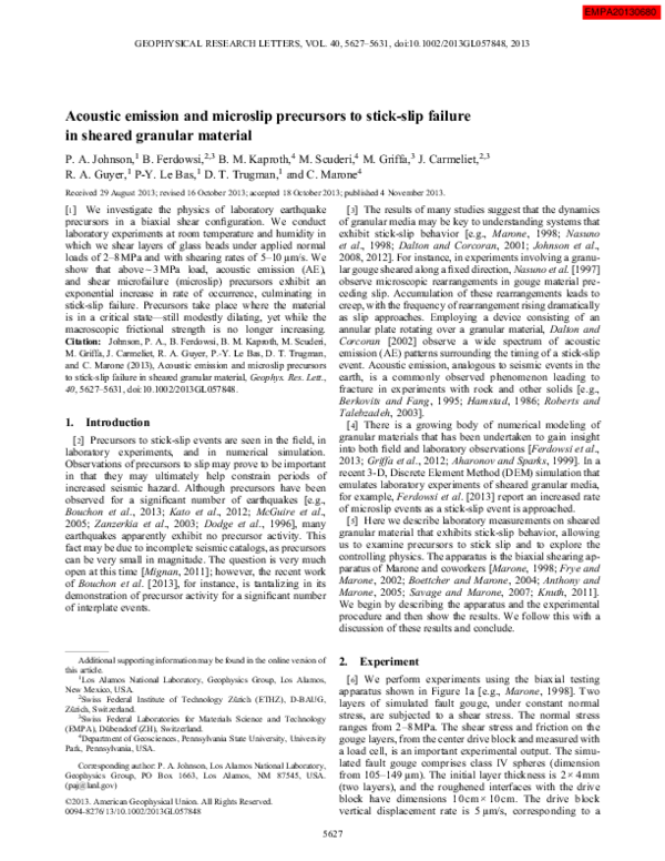 (PDF) Acoustic emission and microslip precursors to stick‐slip failure ...