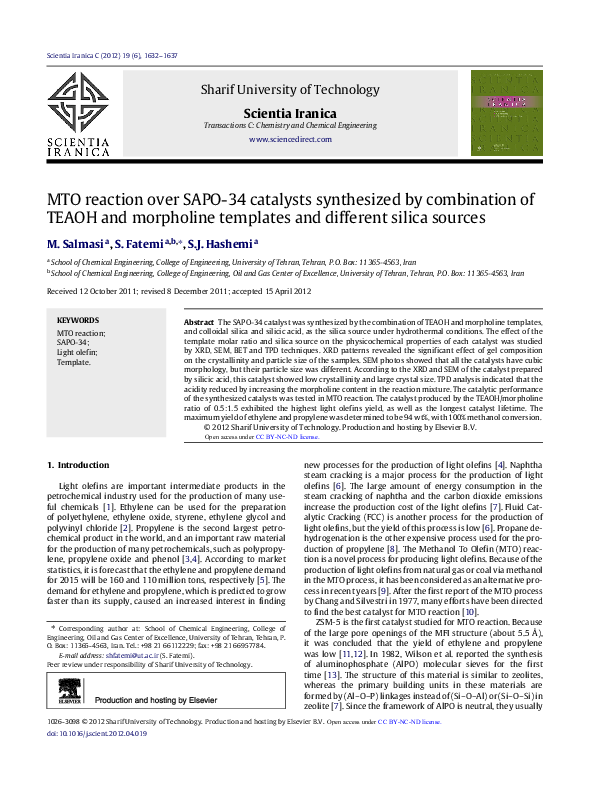 (PDF) MTO reaction over SAPO-34 catalysts synthesized by combination of ...