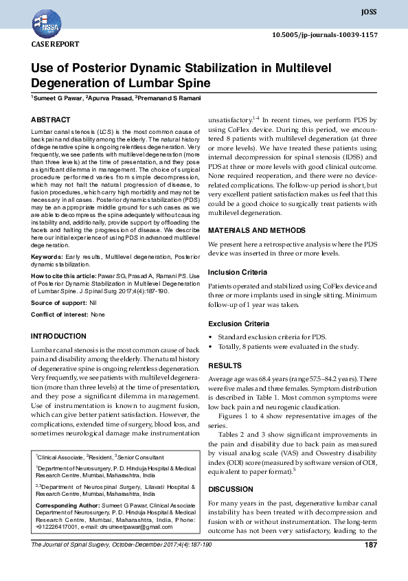 (PDF) Use of Posterior Dynamic Stabilization in Multilevel Degeneration ...
