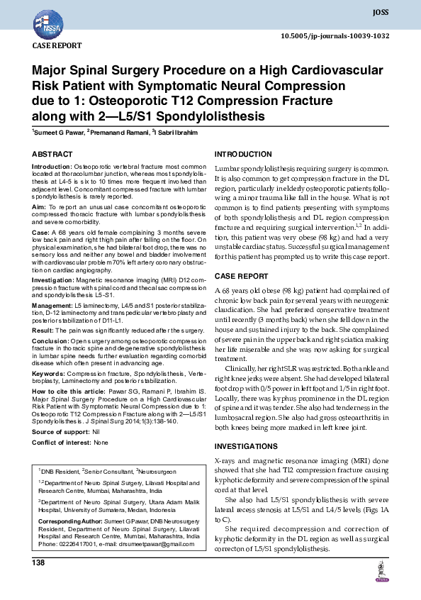 (PDF) Major Spinal Surgery Procedure on a High Cardiovascular Risk ...