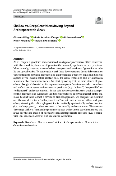 (PDF) Shallow vs. Deep Geoethics: Moving Beyond Anthropocentric Views
