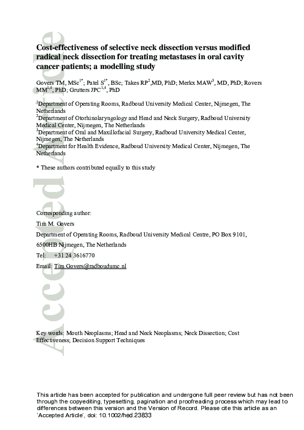 (PDF) Cost‐effectiveness of selective neck dissection versus modified ...