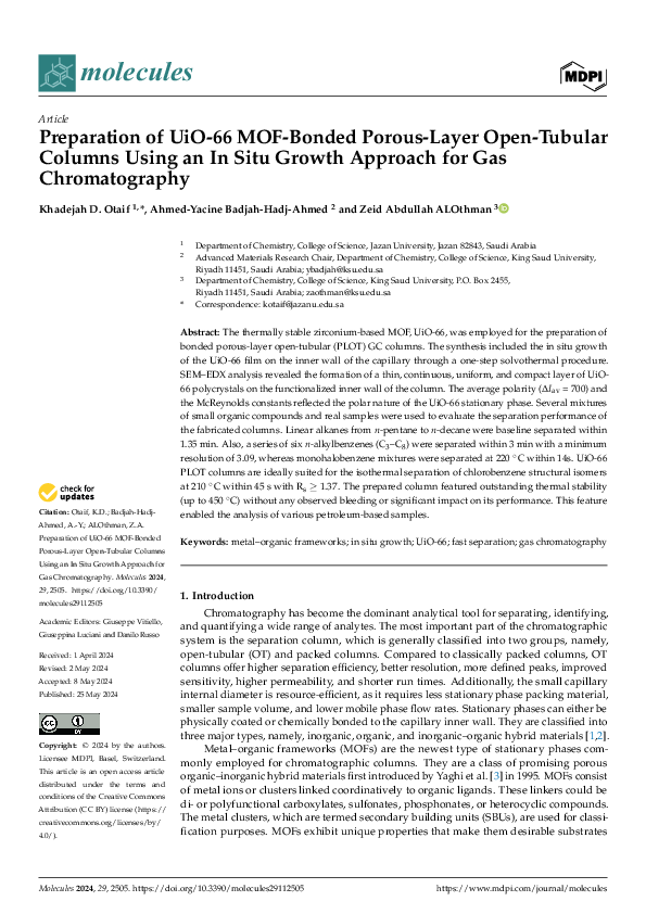 (PDF) Preparation of UiO-66 MOF-Bonded Porous-Layer Open-Tubular ...