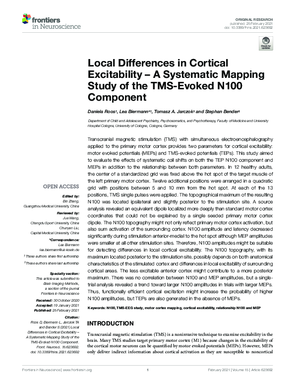 (PDF) Local Differences in Cortical Excitability – A Systematic Mapping Study of the TMS-Evoked ...
