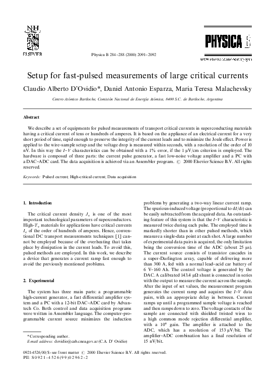 (PDF) Setup for fast-pulsed measurements of large critical currents