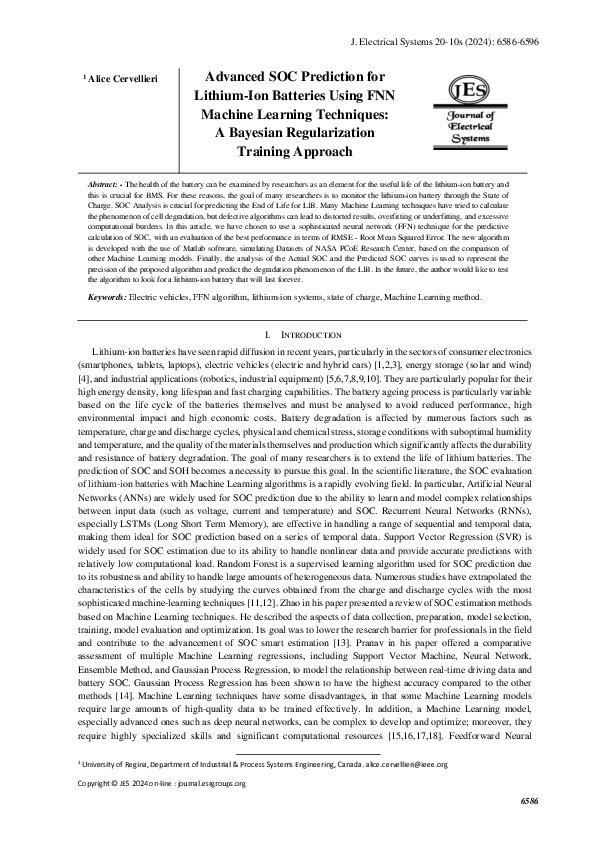 Pdf Advanced Soc Prediction For Lithium Ion Batteries Using Fnn