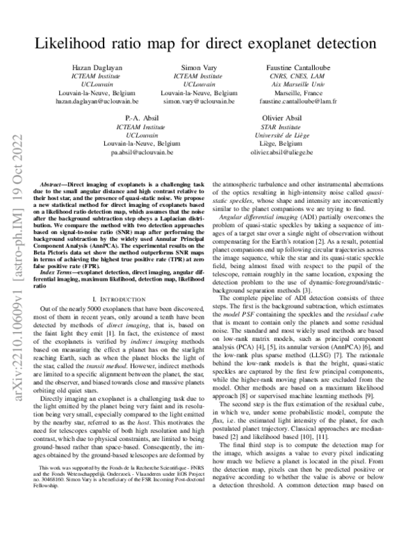 (PDF) Likelihood ratio map for direct exoplanet detection