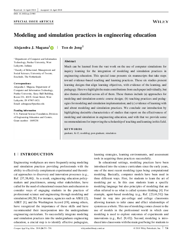 (PDF) Modeling and simulation practices in engineering education