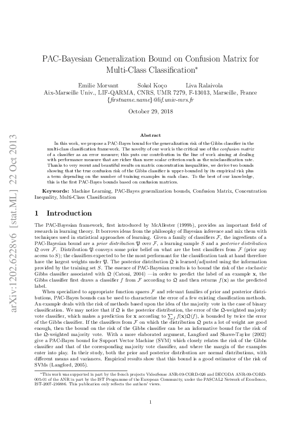 (PDF) PAC-Bayesian Generalization Bound on Confusion Matrix for Multi-Class Classification