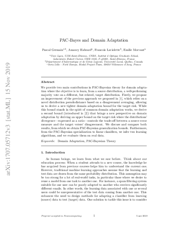 (PDF) PAC-Bayes and domain adaptation
