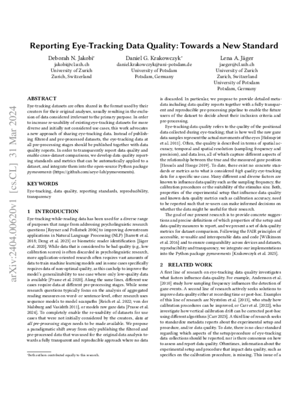 (PDF) Reporting Eye-Tracking Data Quality: Towards a New Standard