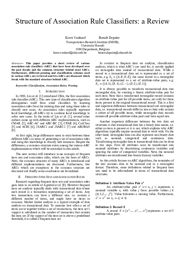 (PDF) Structure of association rule classifiers: a review