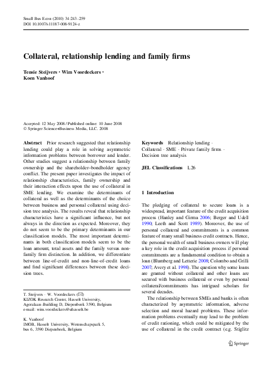 (PDF) Collateral, relationship lending and family firms