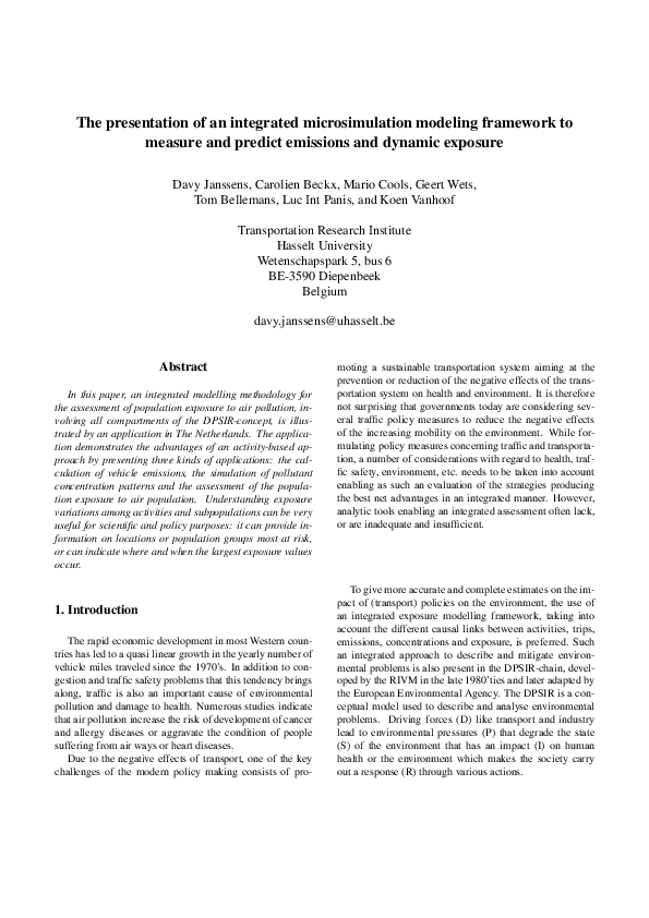 (PDF) The Presentation of An Integrated Microsimulation Modeling Framework to Measure and ...