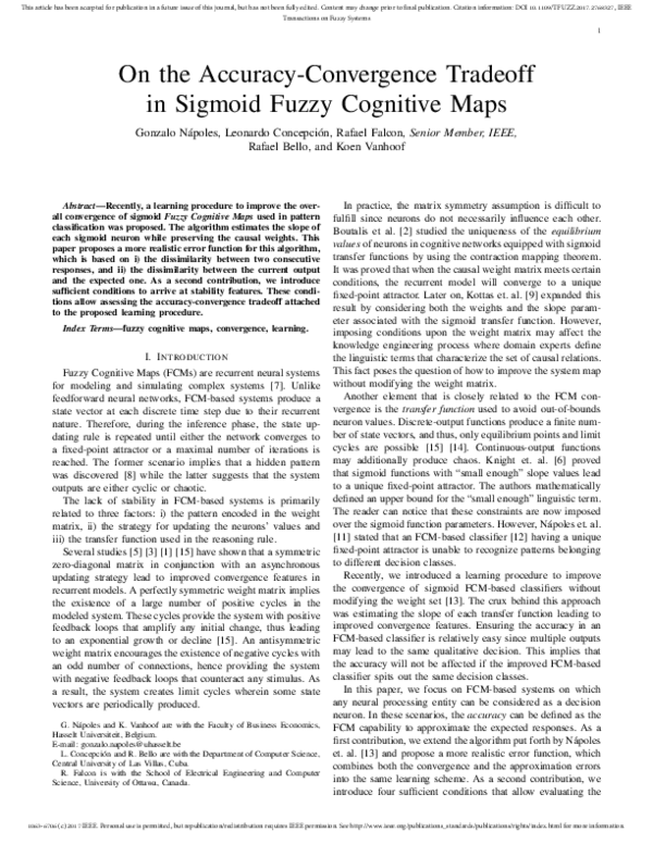 (PDF) On the Accuracy–Convergence Tradeoff in Sigmoid Fuzzy Cognitive Maps | Koen Vanhoof ...