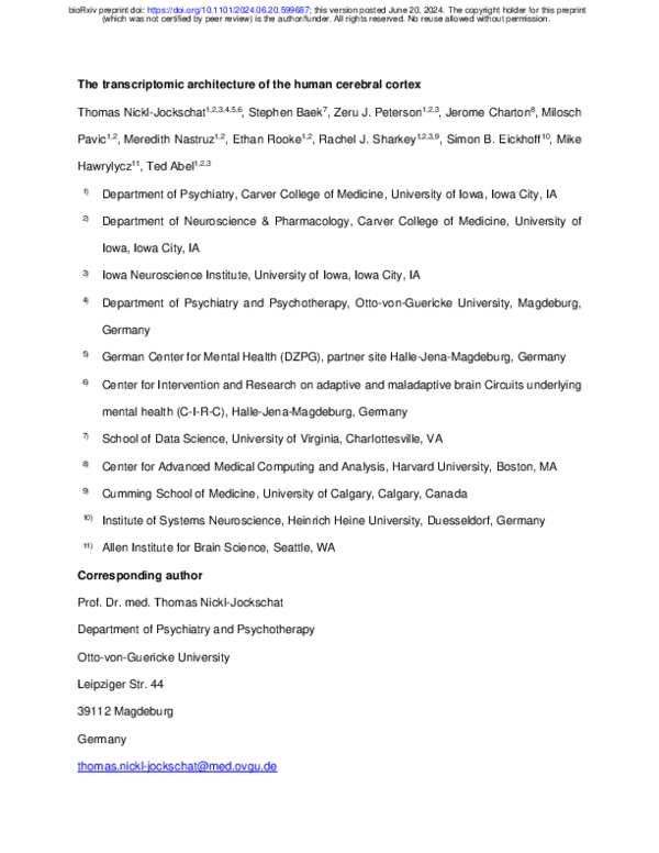 (PDF) The transcriptomic architecture of the human cerebral cortex