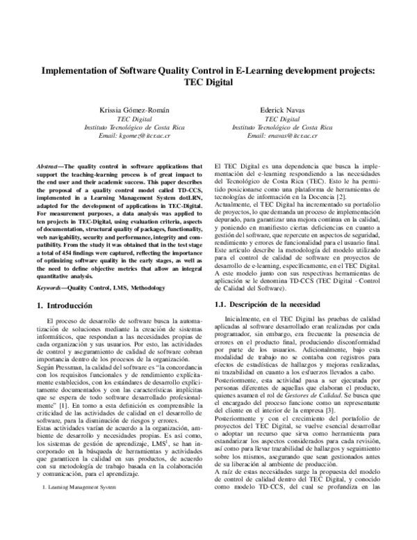 (PDF) Implementation of software quality control in e-learning ...