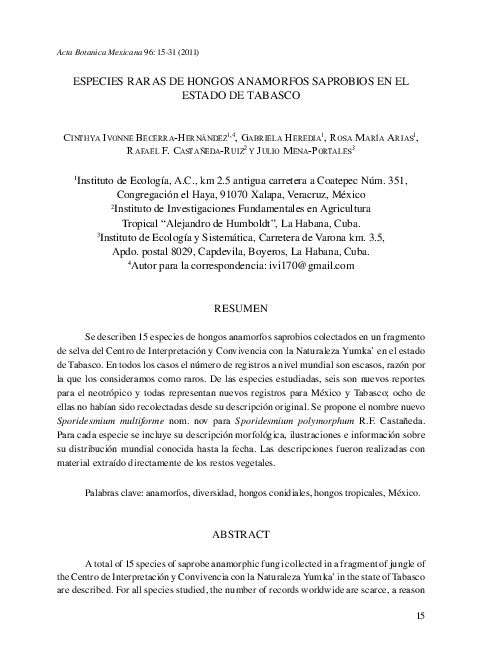 (PDF) Rare species of saprobe anamorphic fungi in the State of Tabasco