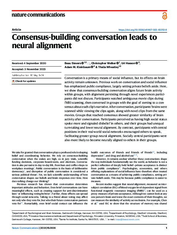 (PDF) Consensus-building conversation leads to neural alignment