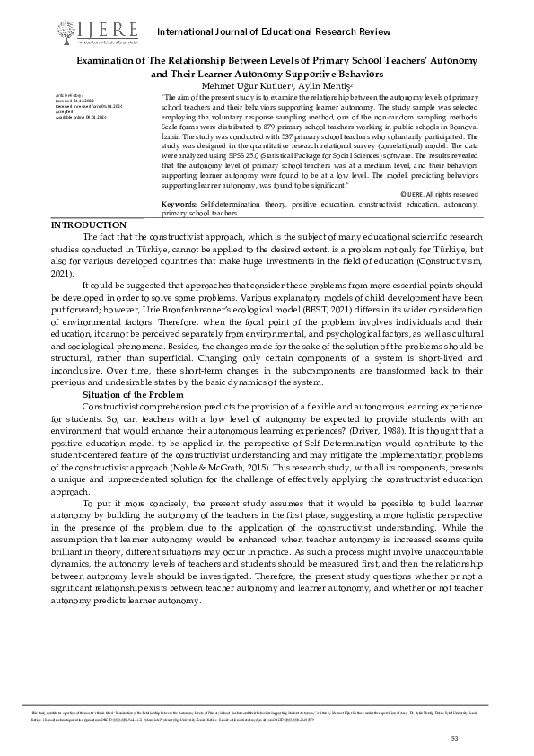 (PDF) Examination of The Relationship Between Levels of Primary School ...