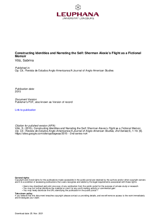 (PDF) Constructing Identities and Narrating the Self: Sherman Alexie’s ...