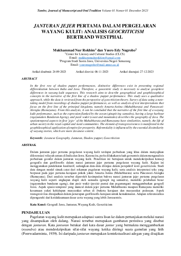 (PDF) Janturan Jejer Pertama Dalam Pergelaran Wayang Kulit: Analisis Geocriticism Bertrand Westphal